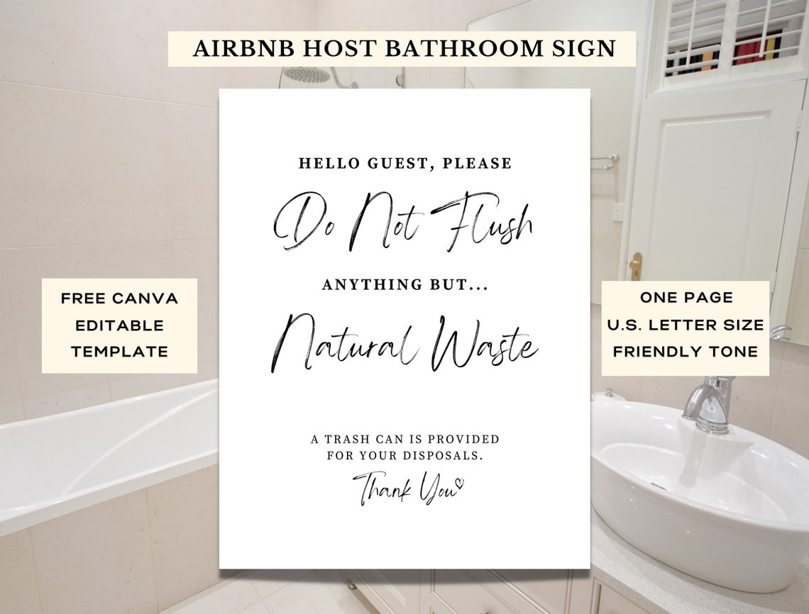 Airbnb Sign Do Not Flush Template Airbnb Bathroom Sign for Wall ...