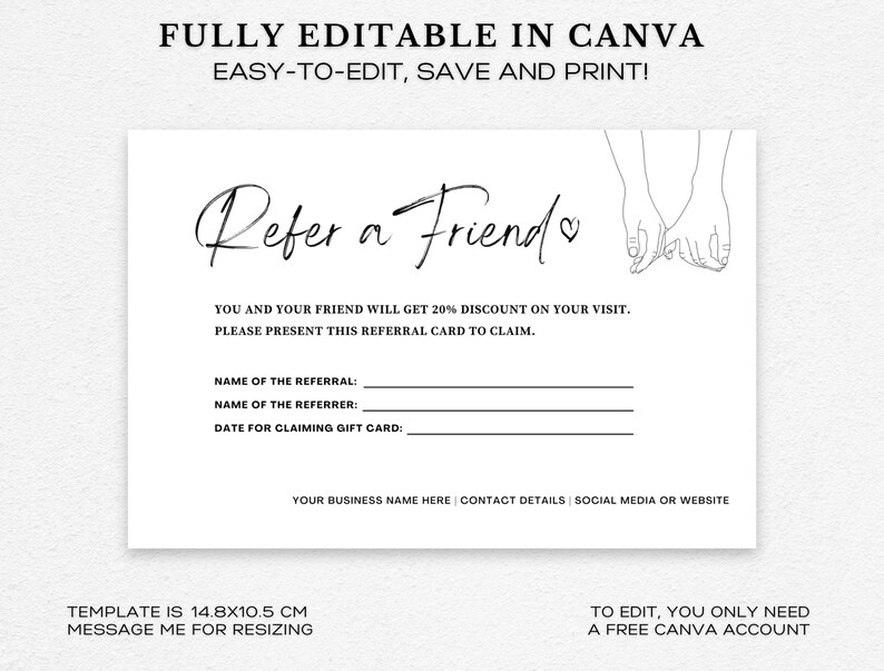 Referral Card | Printable Refer a Friend Template | Editable Canva ...