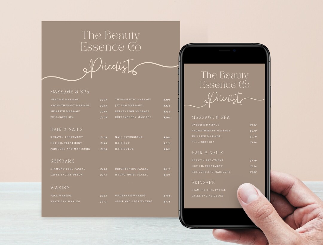 Price List Template Bundle Canva Editable Pricelist Set Minimal DIY ...
