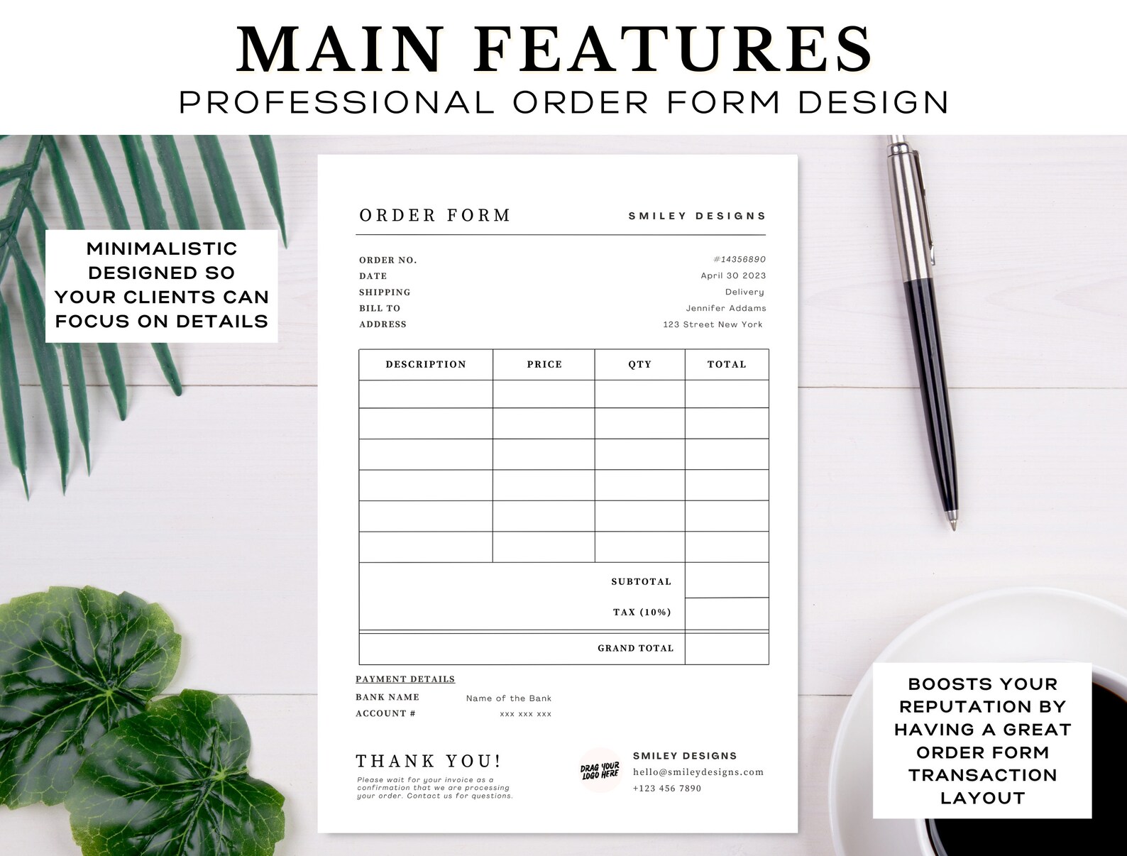 Order Form Template Editable Small Business Printable Purchase Forms ...