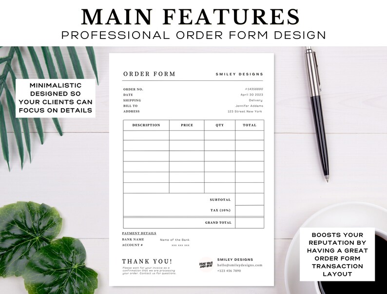 Order Form Template Editable Small Business Printable Purchase Forms ...