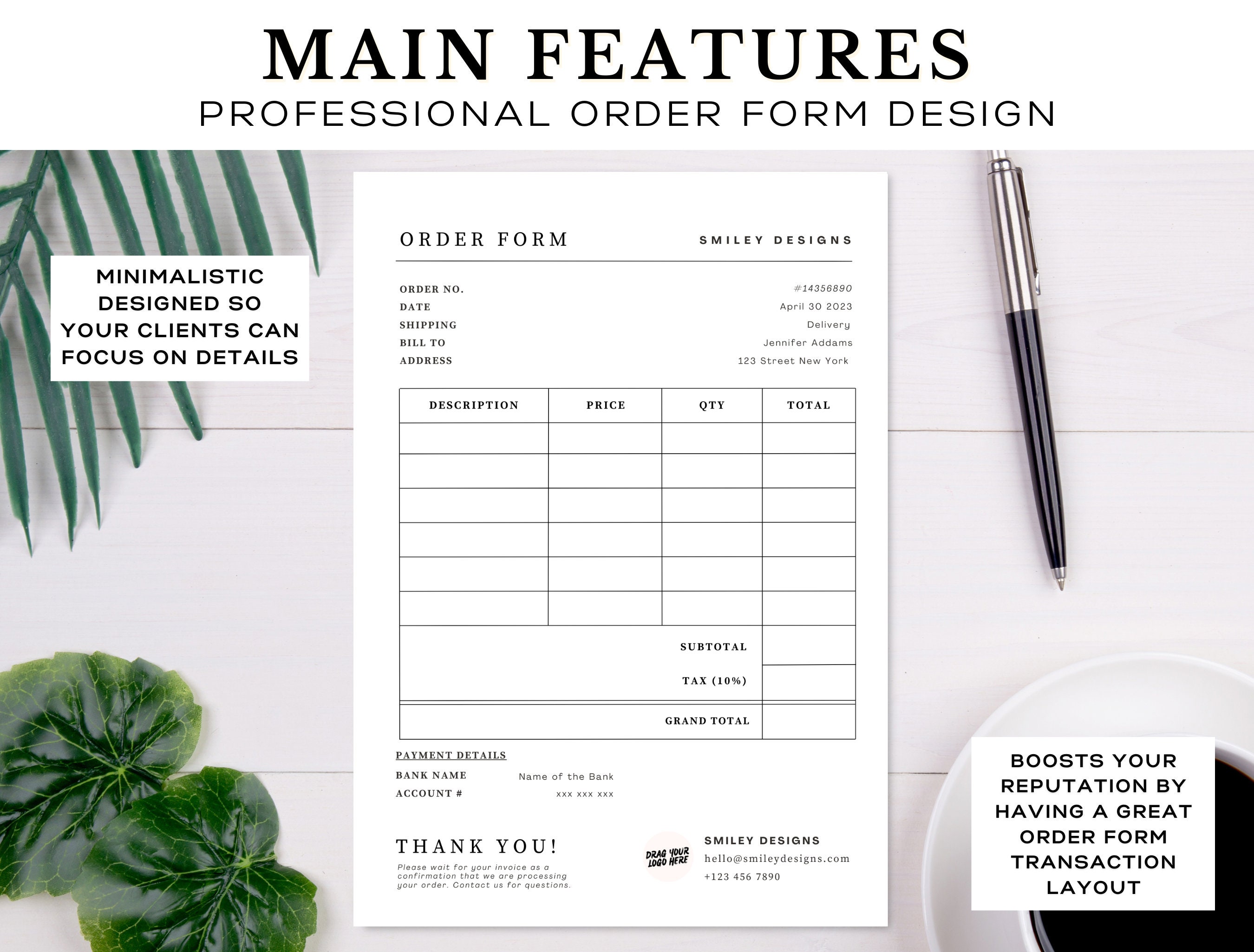Order Form Template Editable Small Business Printable Purchase Forms ...