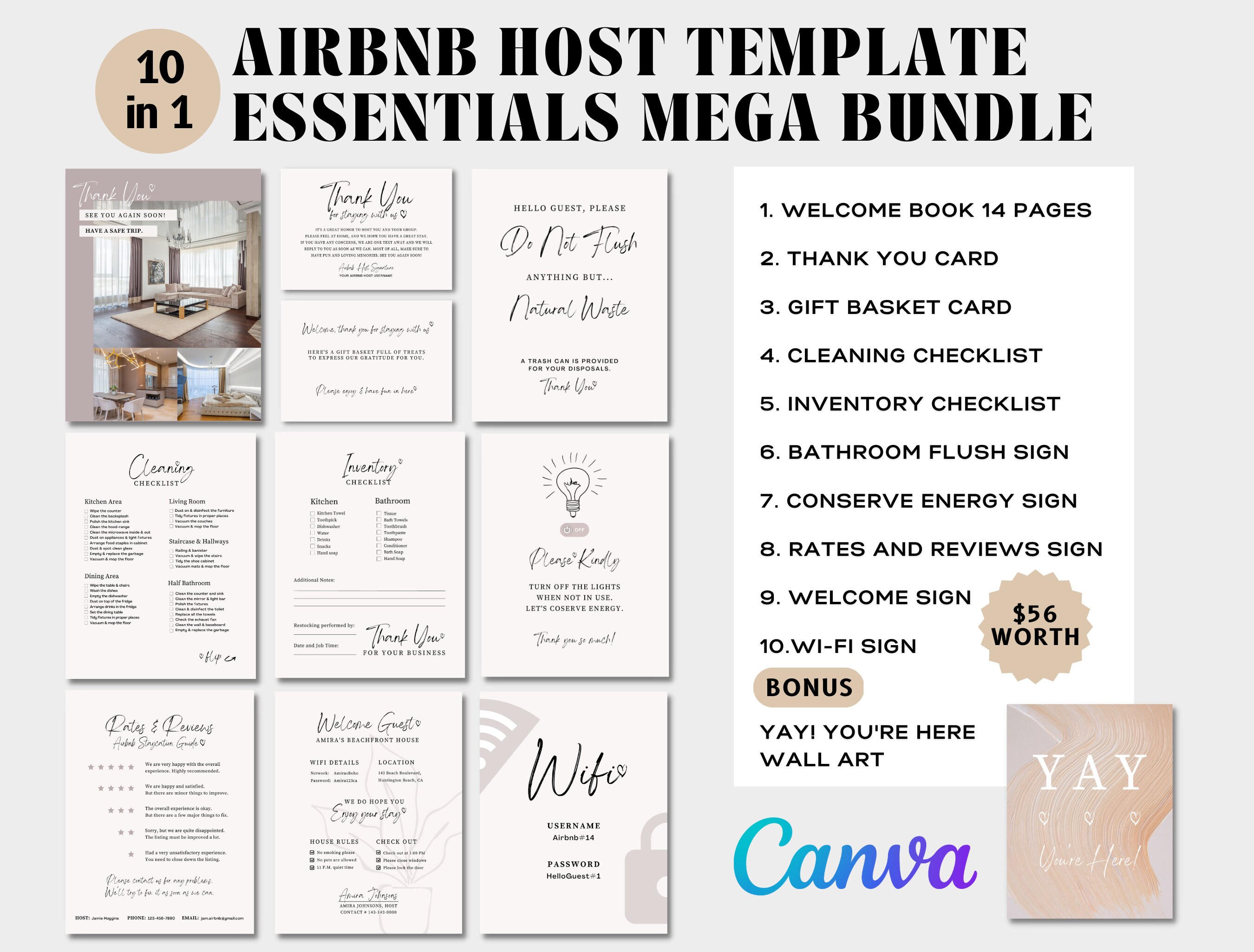 Airbnb Host Mega Bundle Template Editable Canva Airbnb Rental Marketing ...