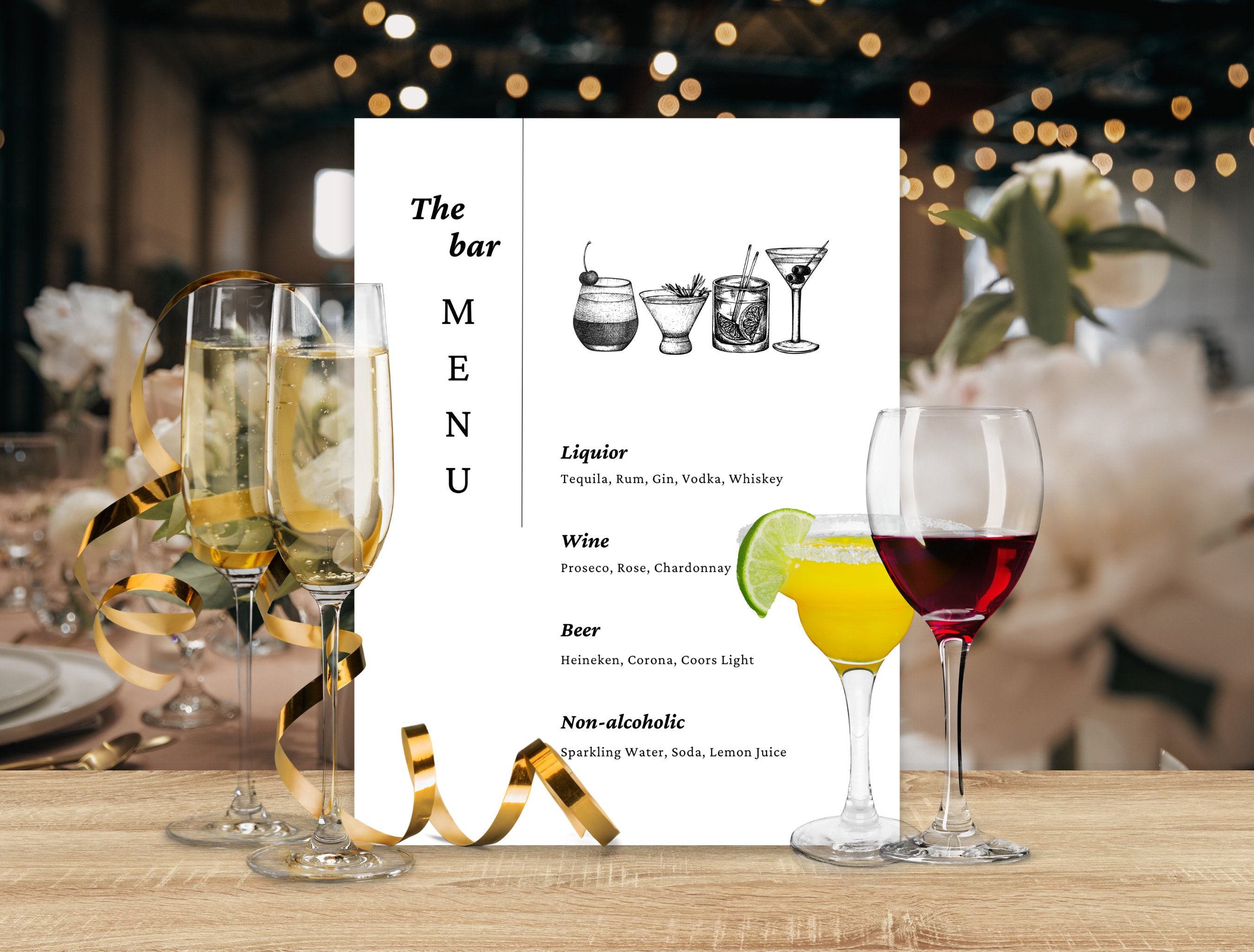 Editable Wedding Bar Menu Template Printable Bar Menu Canva Minimalist ...