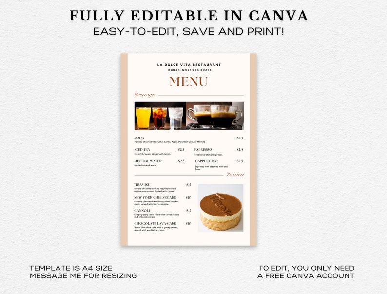 Restaurant Menu Template Modern Menu Design Simple Editable Canva Menu ...