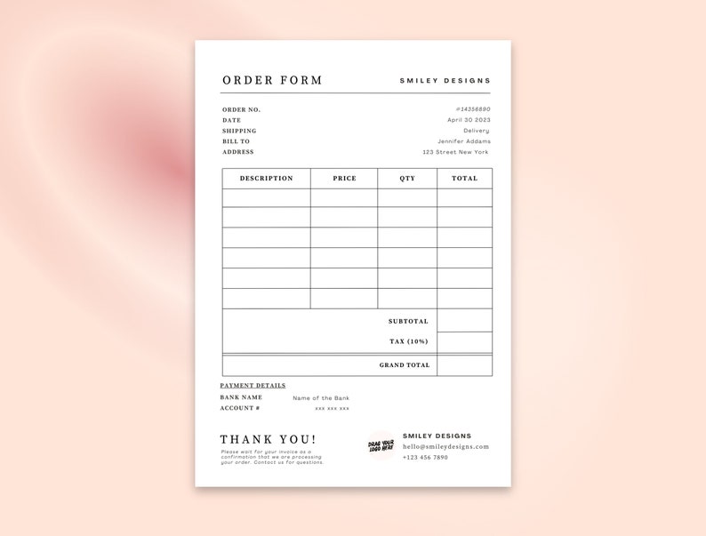 Order Form Template Editable Small Business Printable Purchase Forms ...