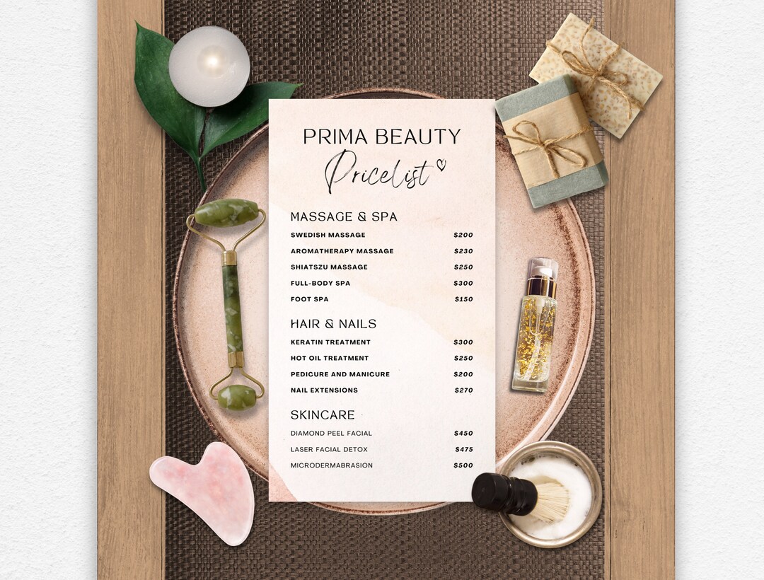 Price List Template Canva Editable Printable Small Table Pricelist ...