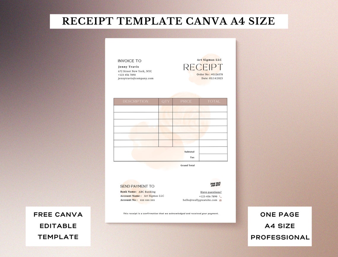 Fillable Receipt Template Printable Billing Order PDF Business Invoice ...
