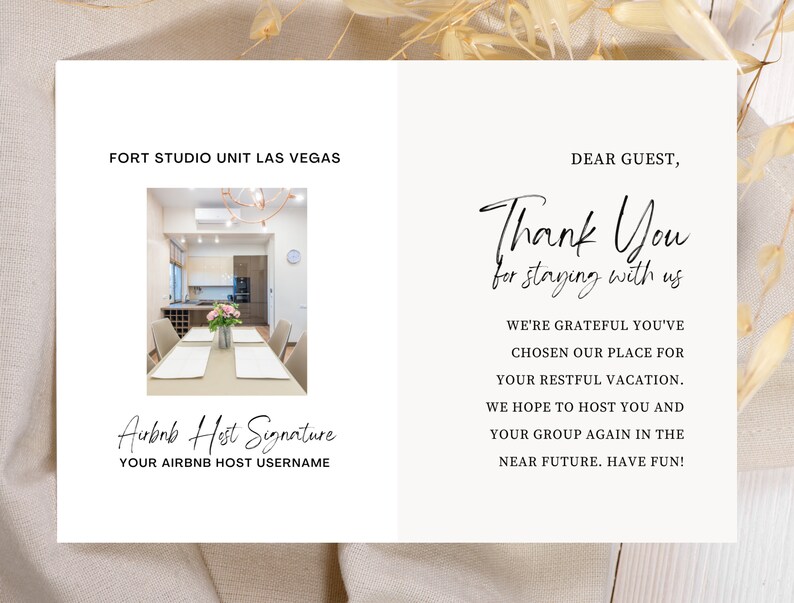 Airbnb Host Thank You Card Template Airbnb Vacation Rental Welcome Card 