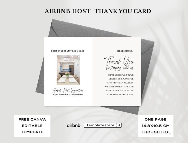 Airbnb Host Thank You Card Template Airbnb Vacation Rental Welcome Card for Guests Editable ...