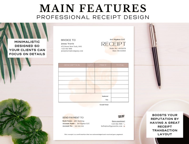 Fillable Receipt Template Printable Billing Order PDF - Etsy
