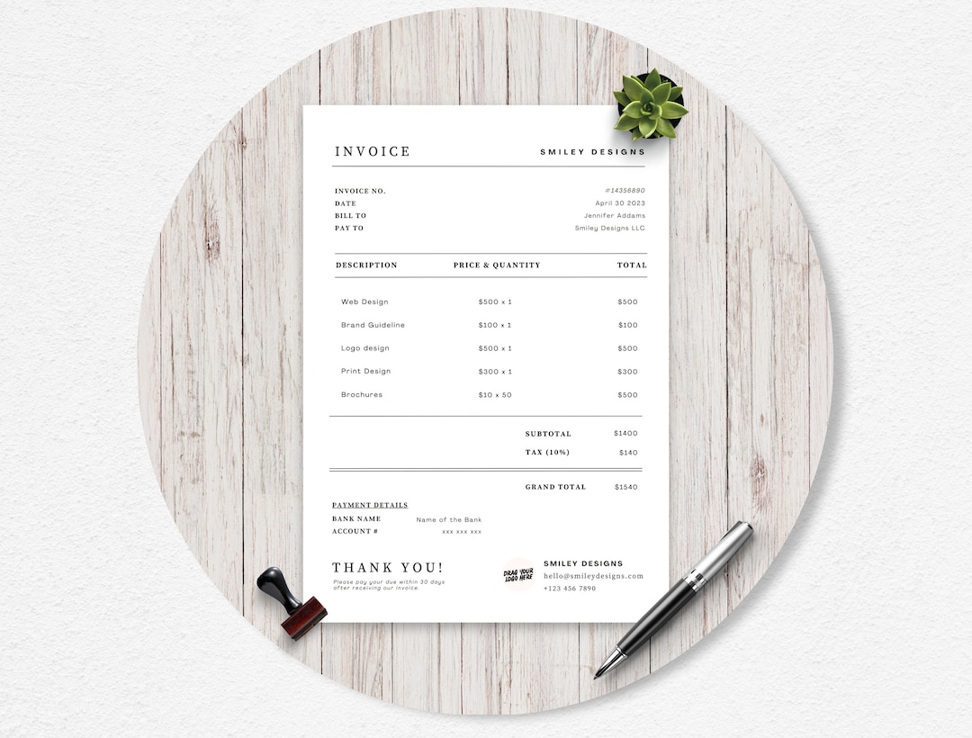 Invoice Template Canva Fully Editable Printable Receipt | Business ...