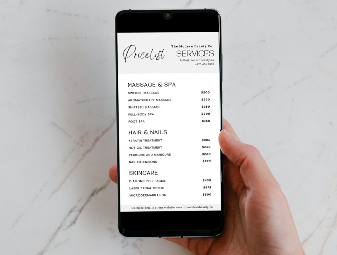 Price List Template Canva Editable Electronic Digital Pricelist ...
