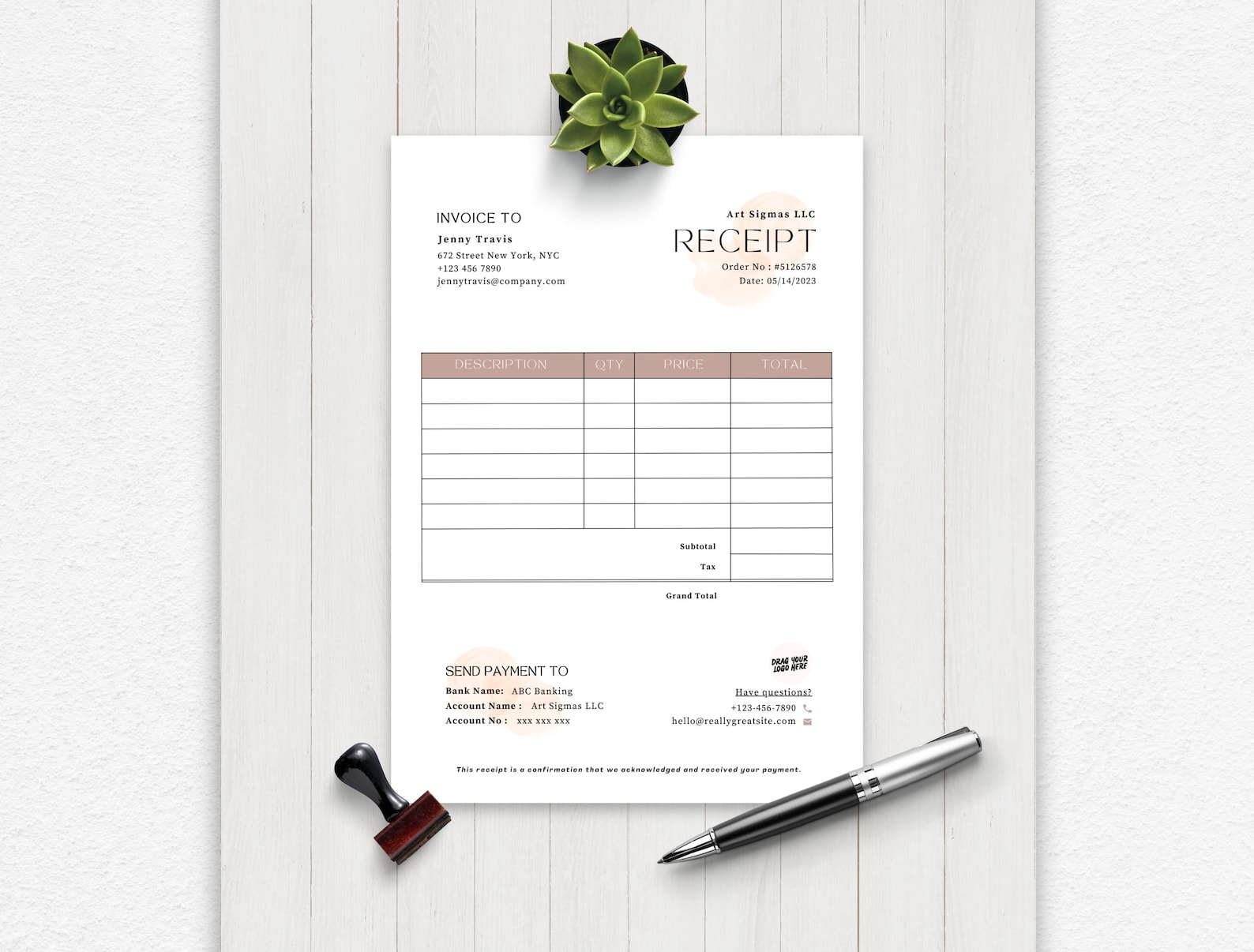 Fillable Receipt Template Printable Billing Order PDF Business Invoice ...