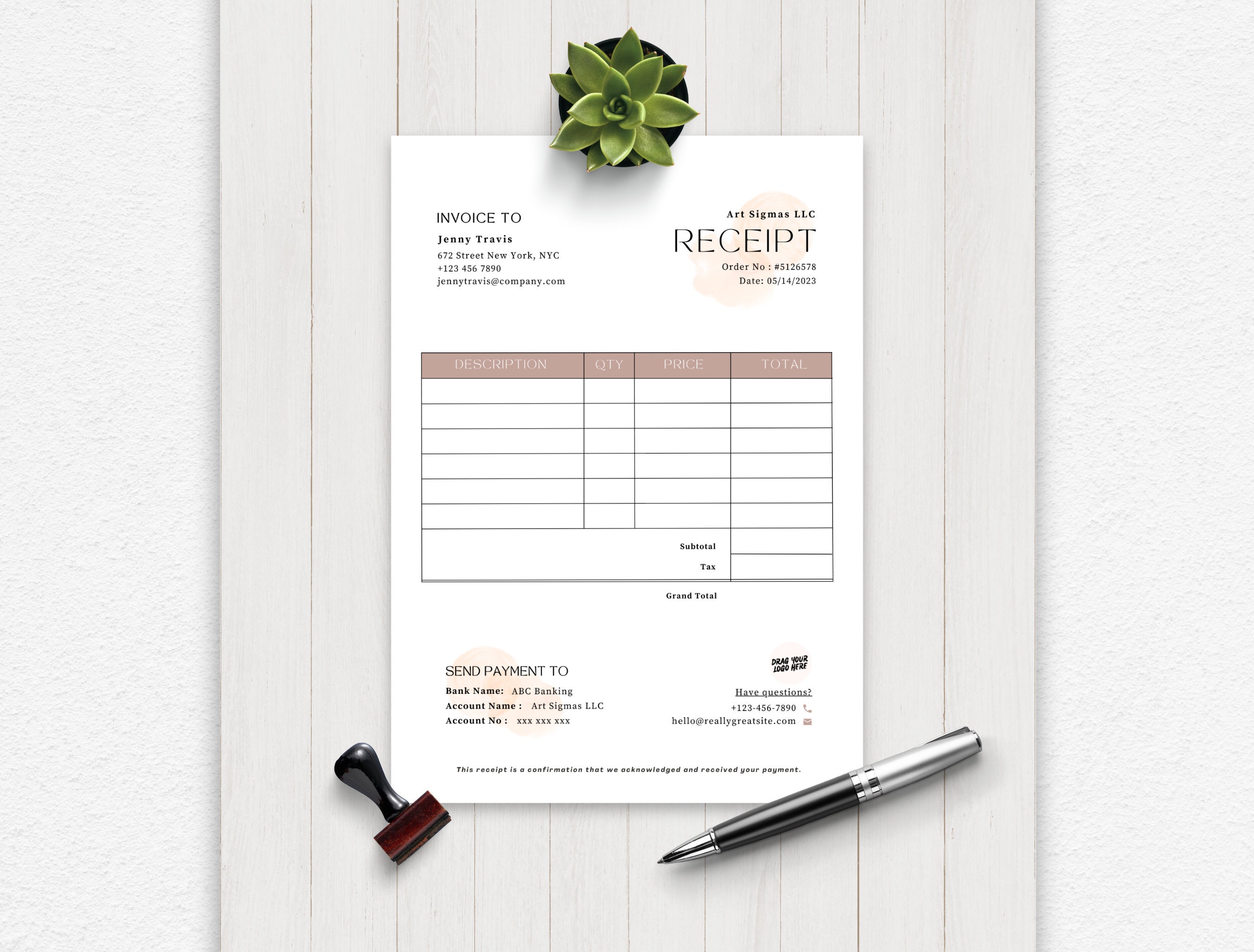 Fillable Receipt Template Printable Billing Order PDF Business Invoice ...