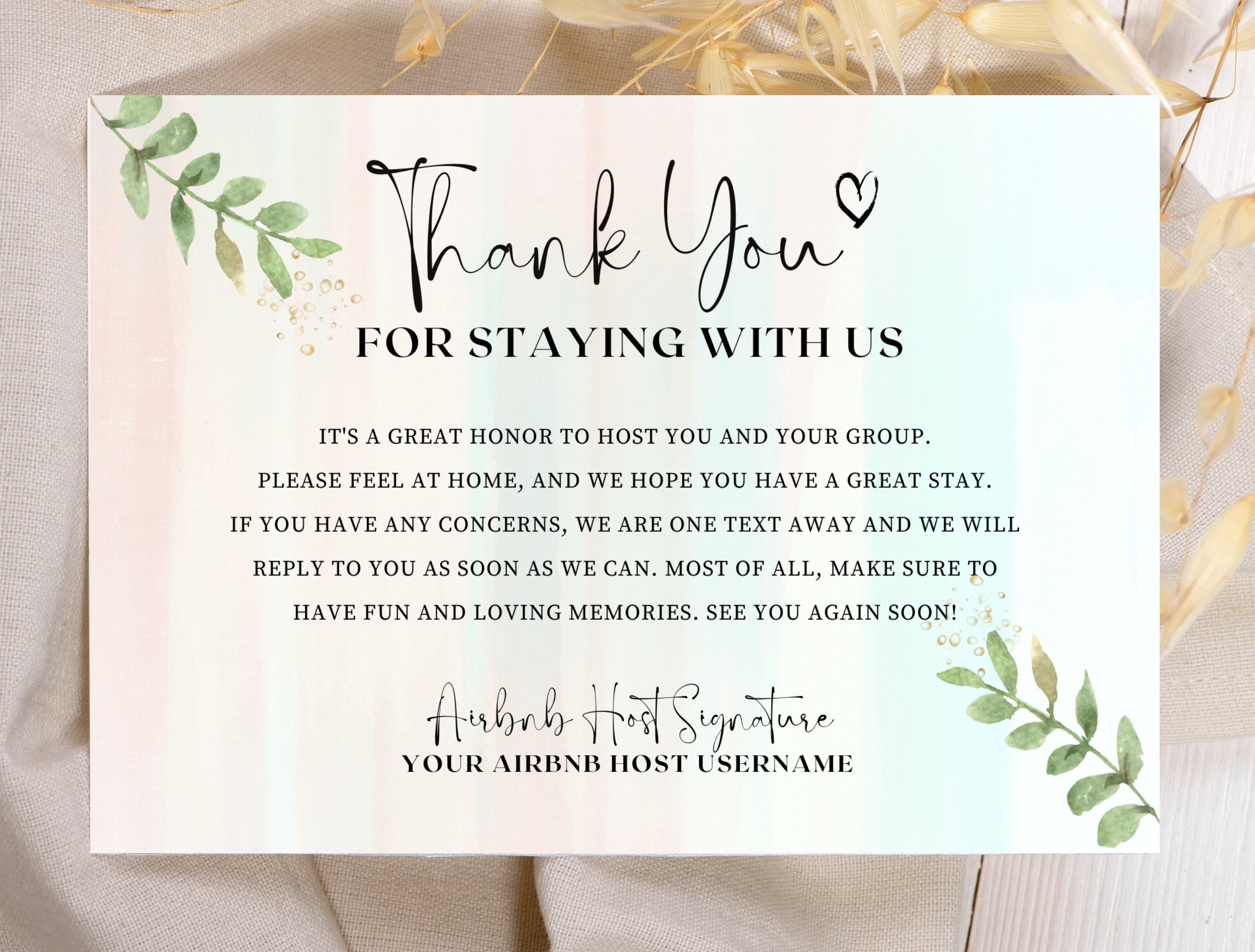 Airbnb Thank You Card Template Editable Canva Airbnb Rental Marketing ...