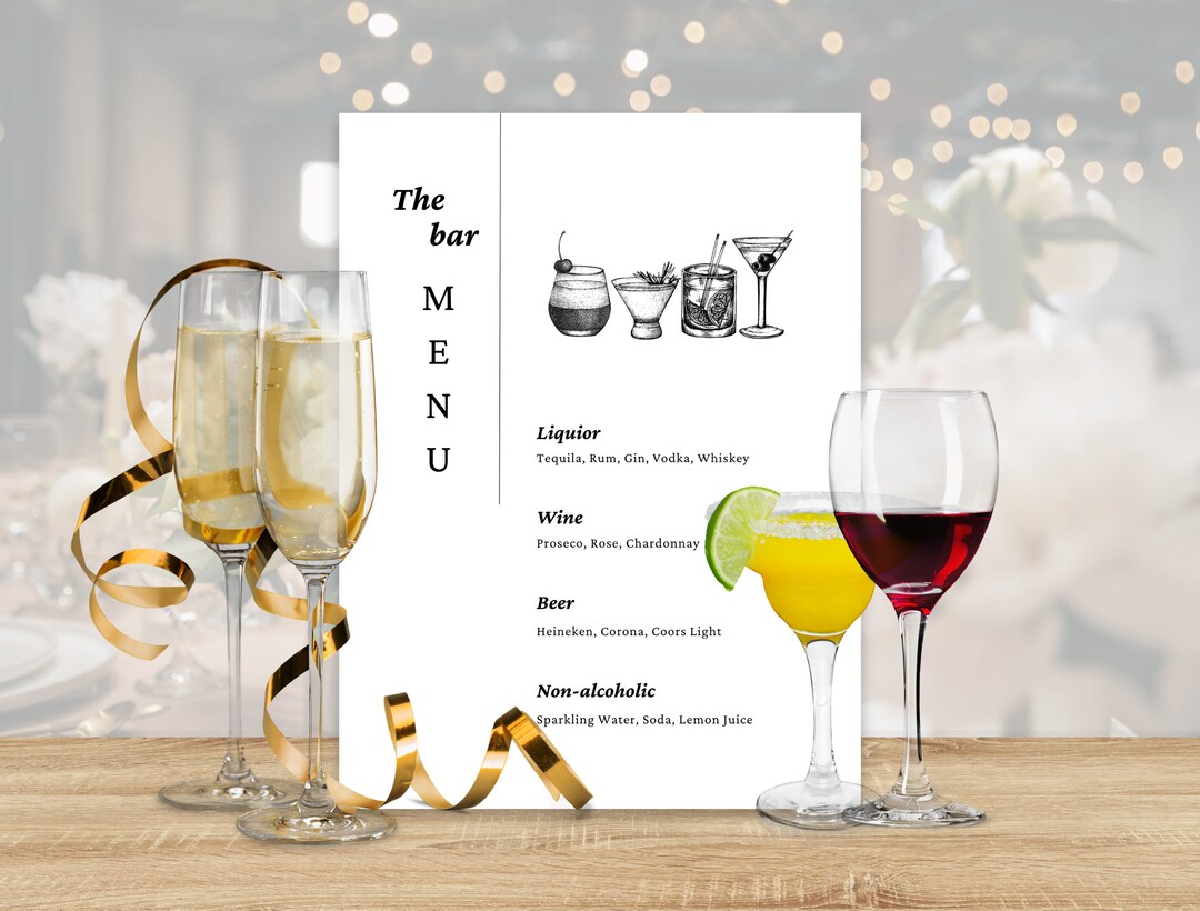 Editable Wedding Bar Menu Template | Printable Bar Menu Canva ...