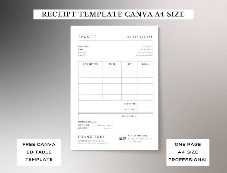 Fillable Receipt Template Printable Billing Order PDF Business Invoice ...