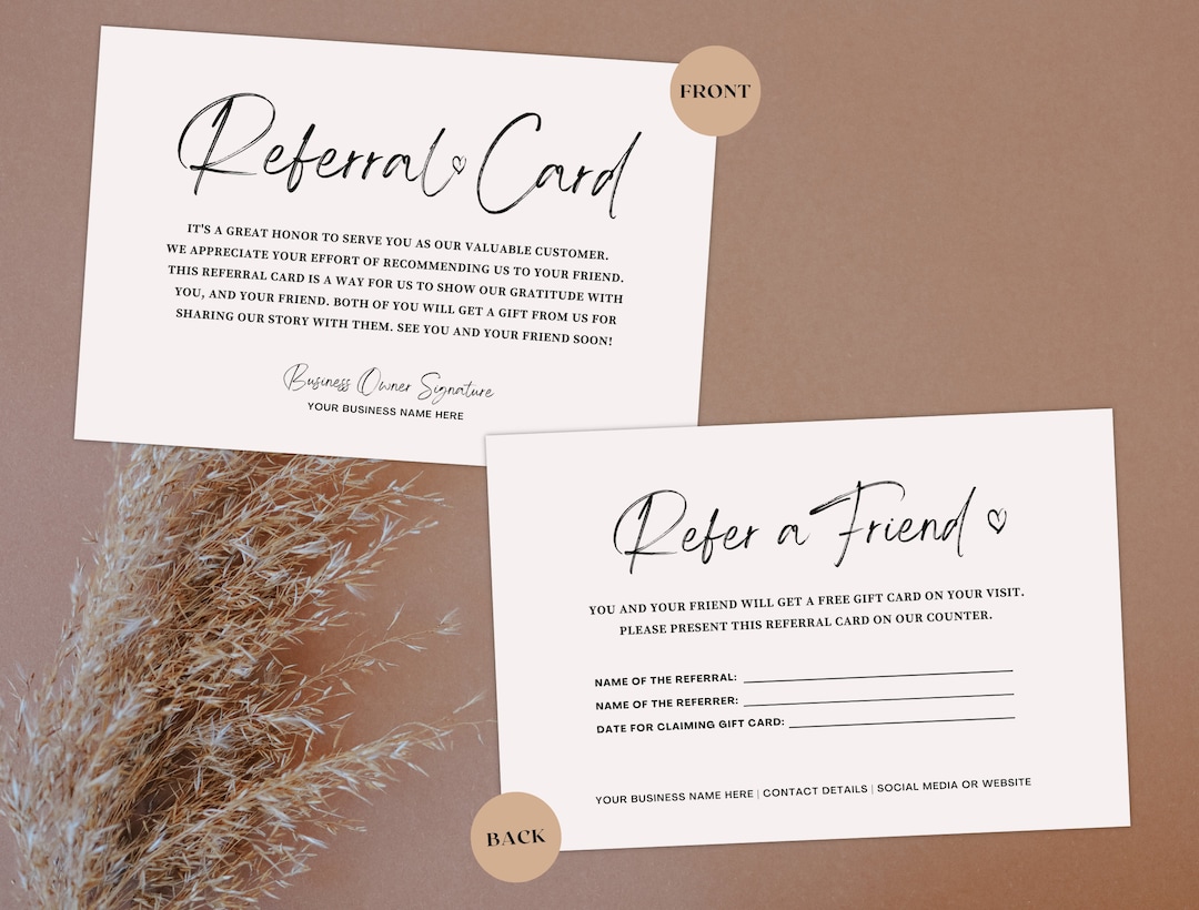 Referral Card Printable Refer a Friend Template Editable Canva Customer ...