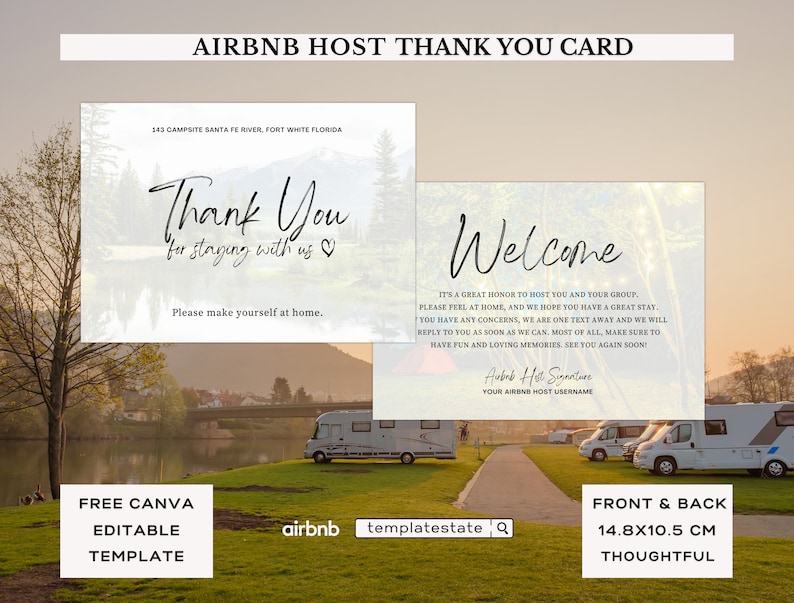 Airbnb Host Thank You Card Template Airbnb Vacation Rental Welcome Card for Guests Editable ...