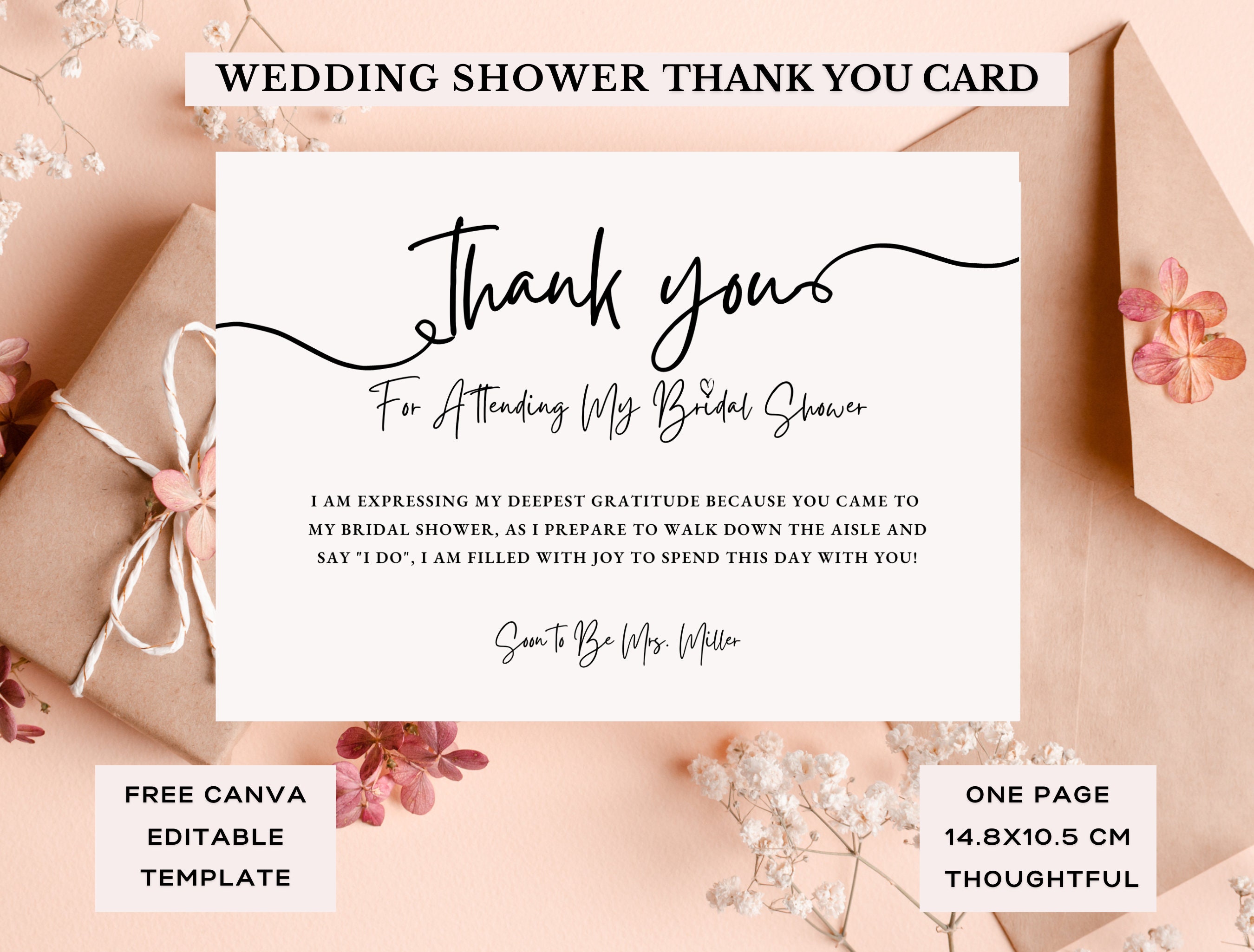 Bridal Shower Thank You Card Modern Minimalist Bridal Shower Gift ...