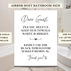 Airbnb Sign Makeup Removal Towel Template Airbnb Bathroom Sign for Wall ...