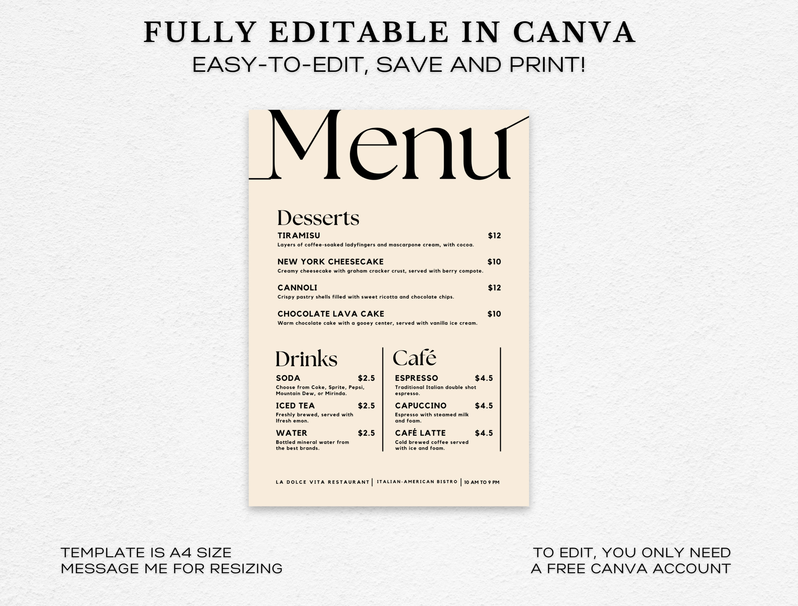 Restaurant Menu Template Modern Menu Design Simple Editable Canva Menu ...