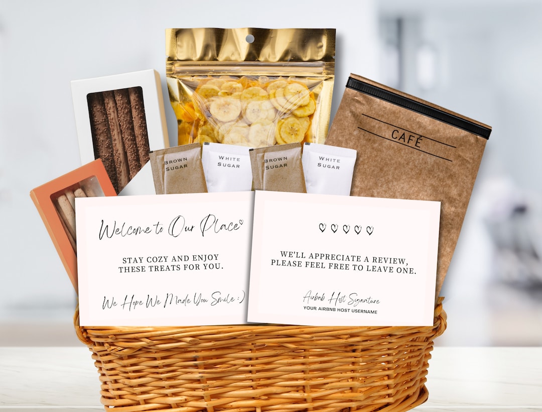 Airbnb Gift Basket Card | Airbnb Host Kitchen Food Treats Wine Welcome ...