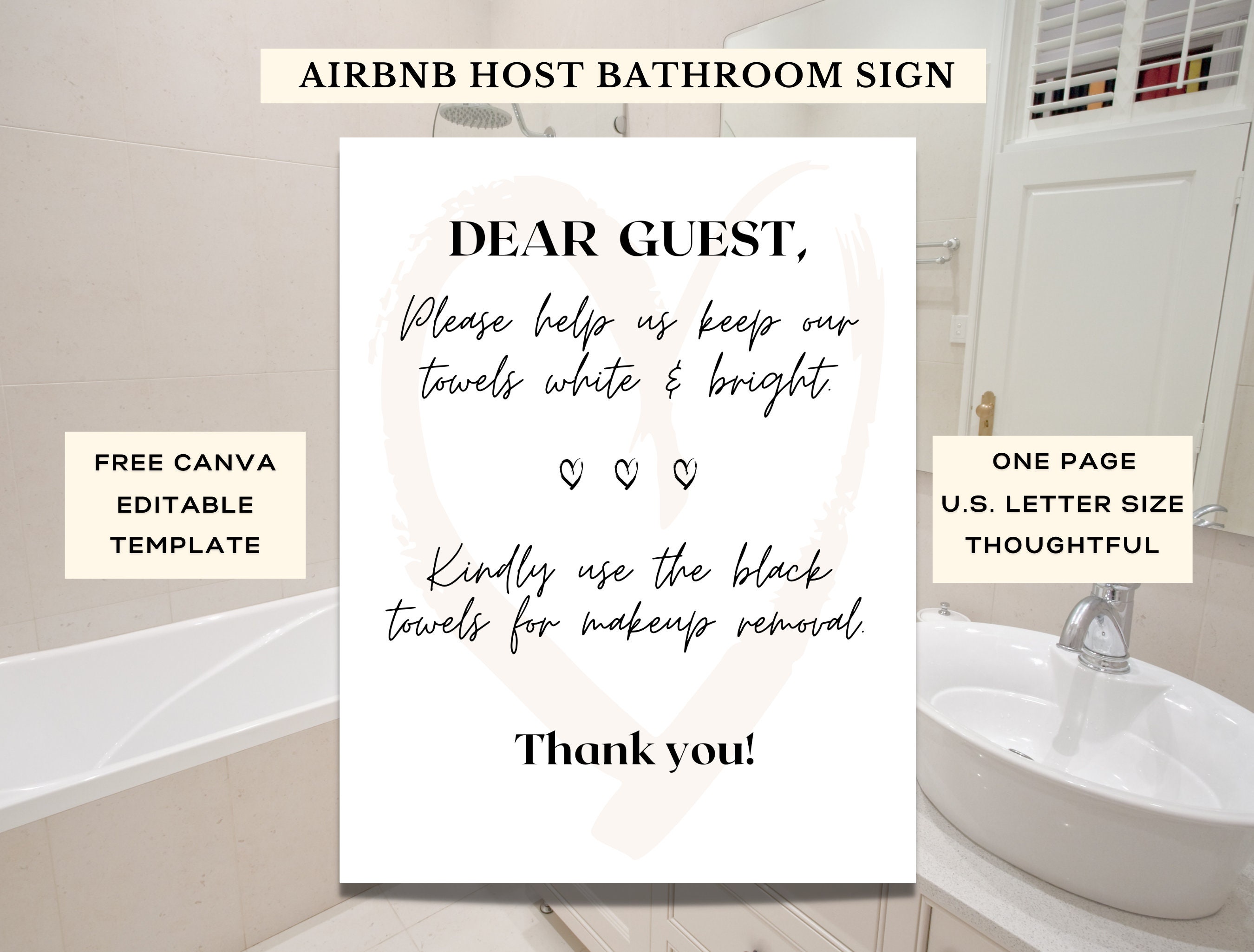 Airbnb Sign Makeup Removal Towel Template Airbnb Bathroom Sign for Wall ...