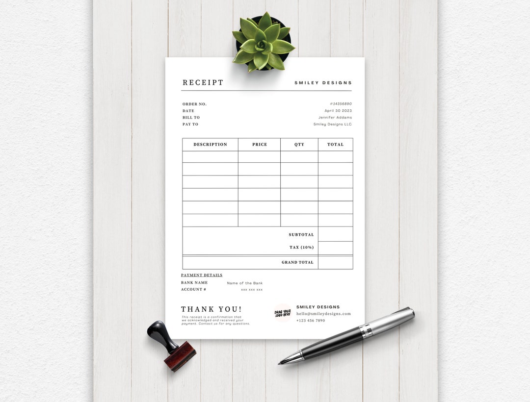 Fillable Receipt Template Printable Billing Order PDF Business Invoice ...