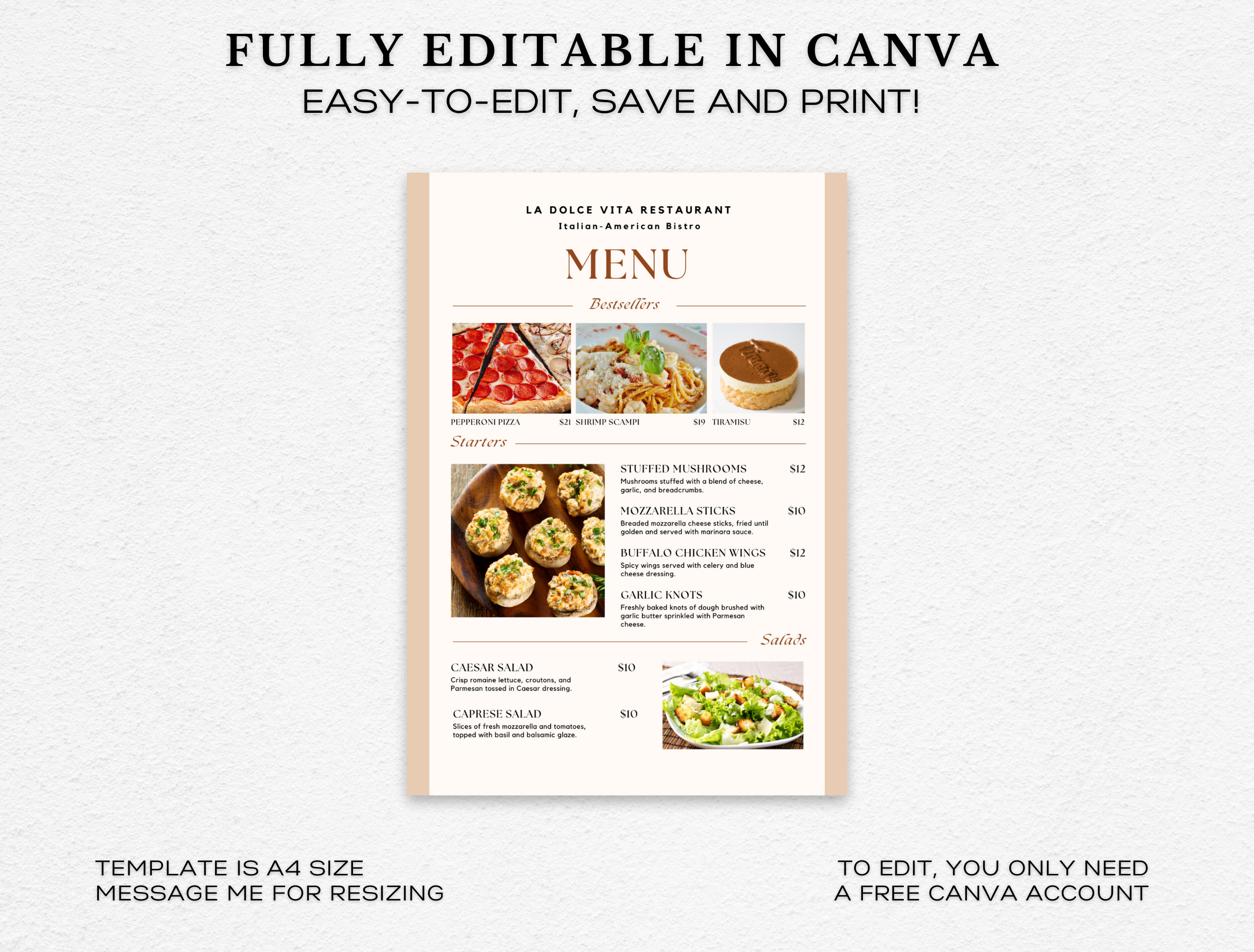 Restaurant Menu Template Modern Menu Design Simple Editable Canva Menu ...