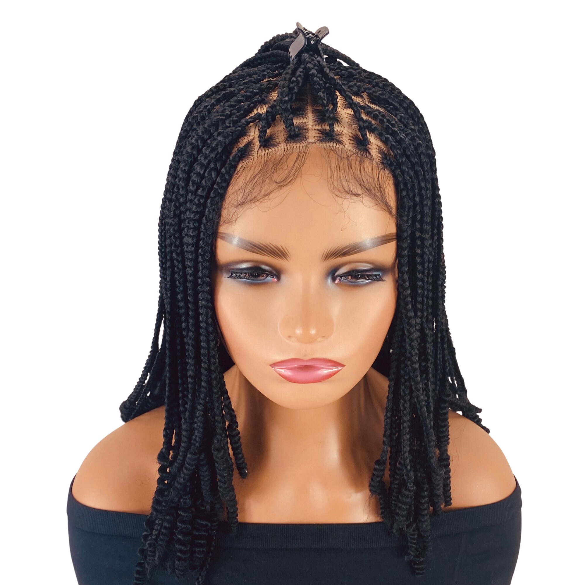 Short Knotless Box Braid Synthetic Wig, Braided Wig for Black Woman and ...