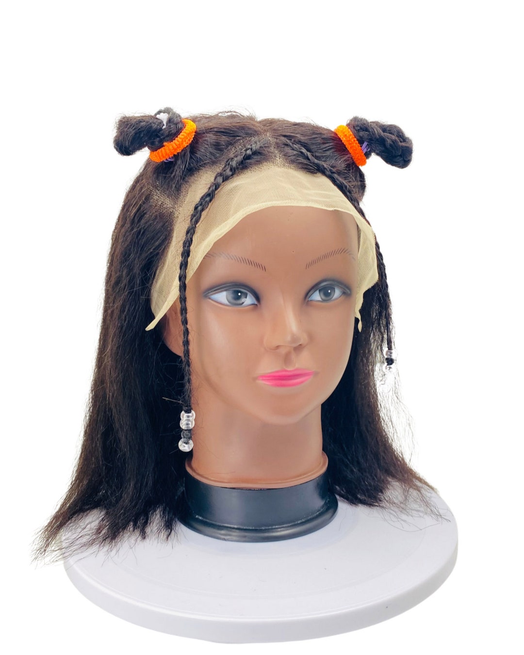 Kids Lace Front Human Hair Kinky Straight Wig, Yaki Short Bob Wig for ...