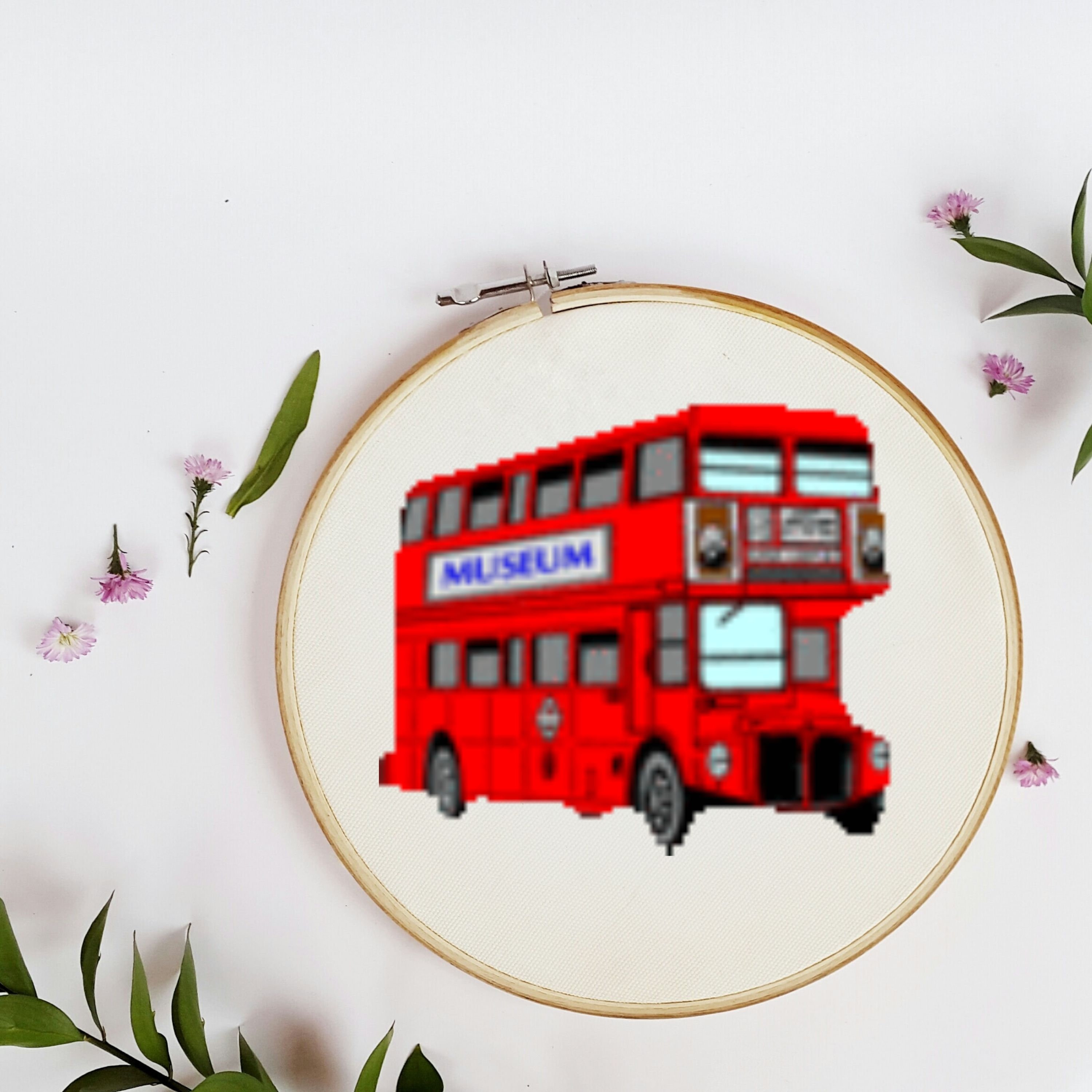 London Double Decker Bus Easy Cross Stitch Pattern, Custom Embroidery ...