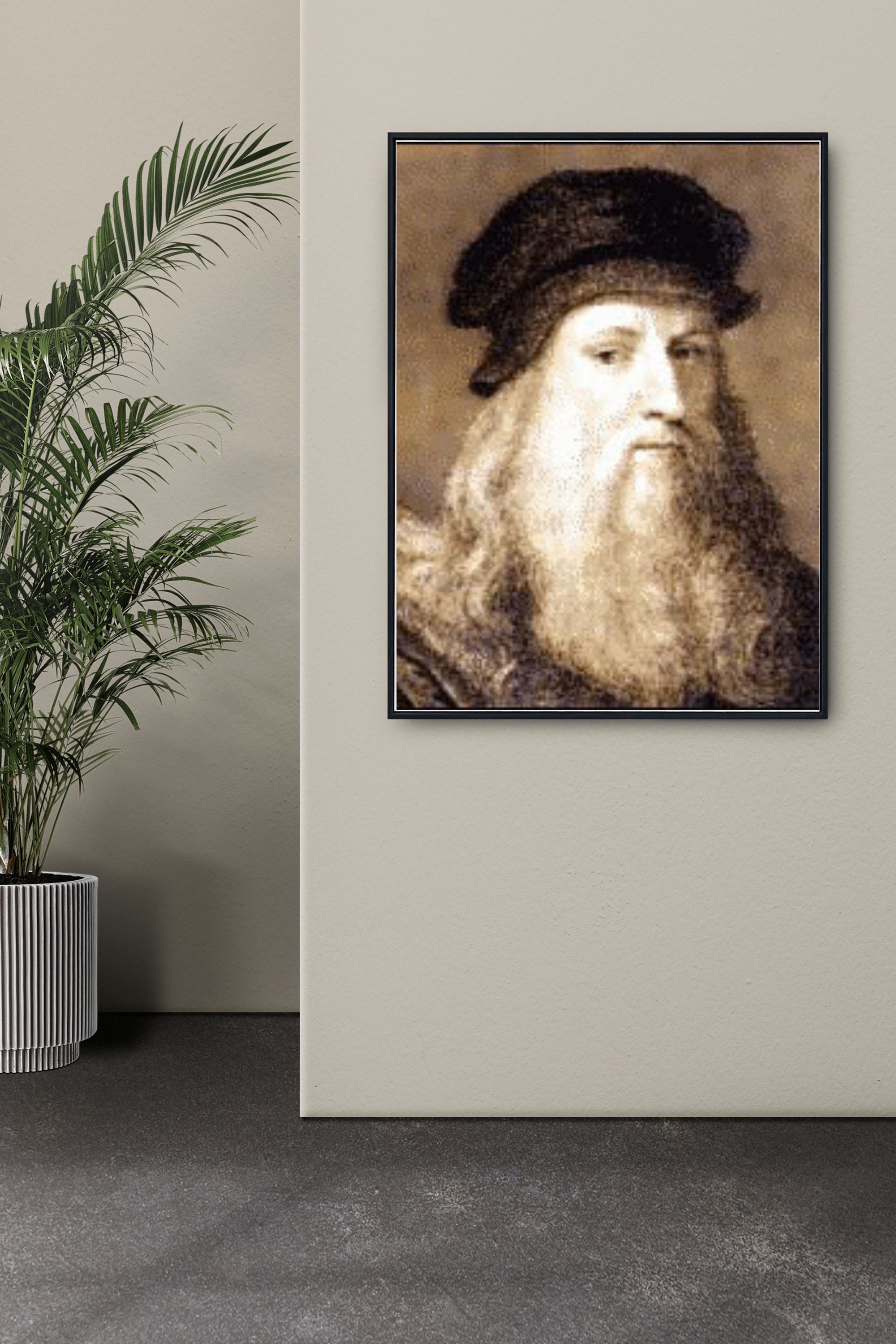 Leonardo Da Vinci, Cross Stitch Pattern, Monochrome, Digital PDF ...