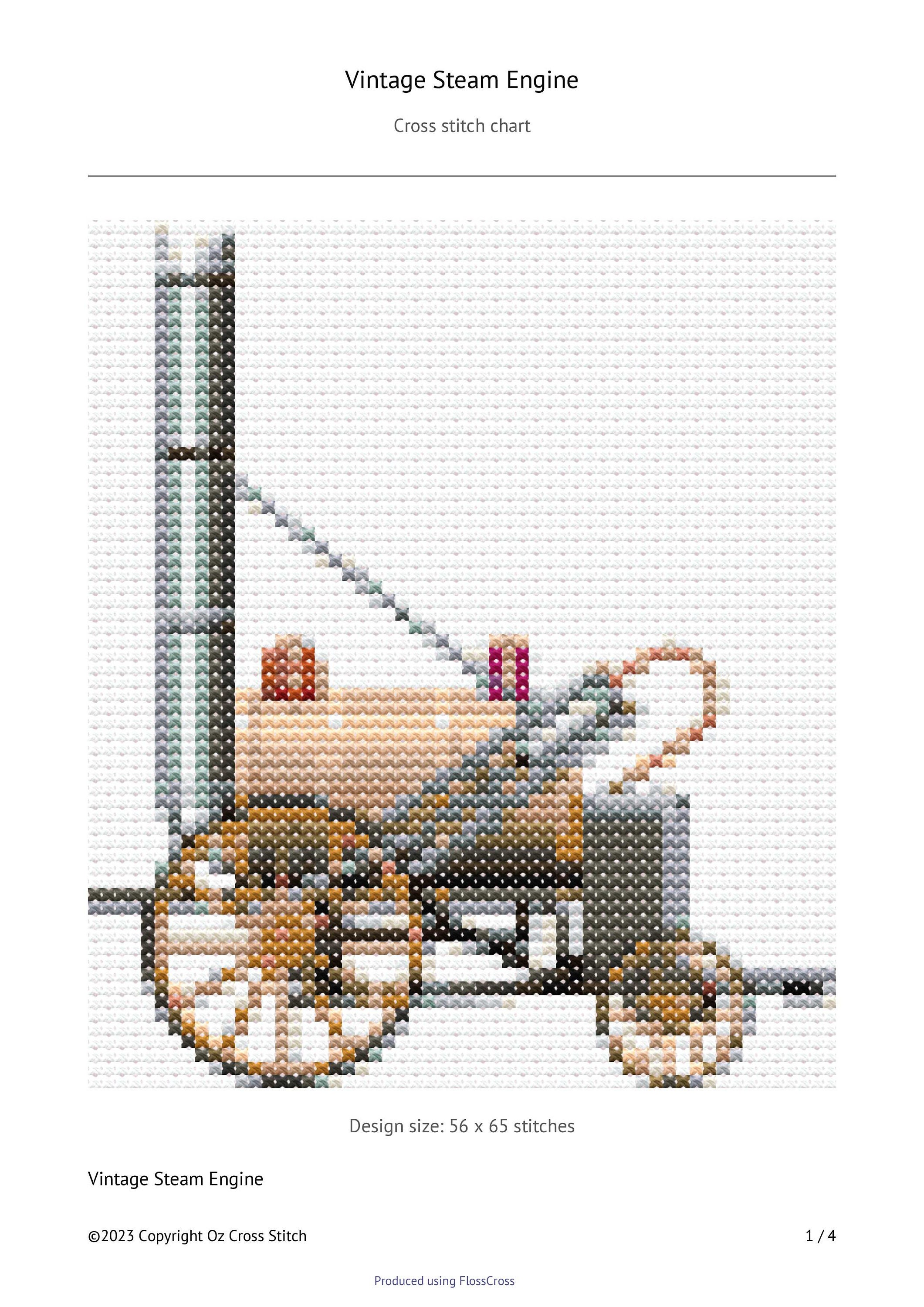 Vintage Locomotive Steam Engine Easy Custom Cross Stitch Pattern ...