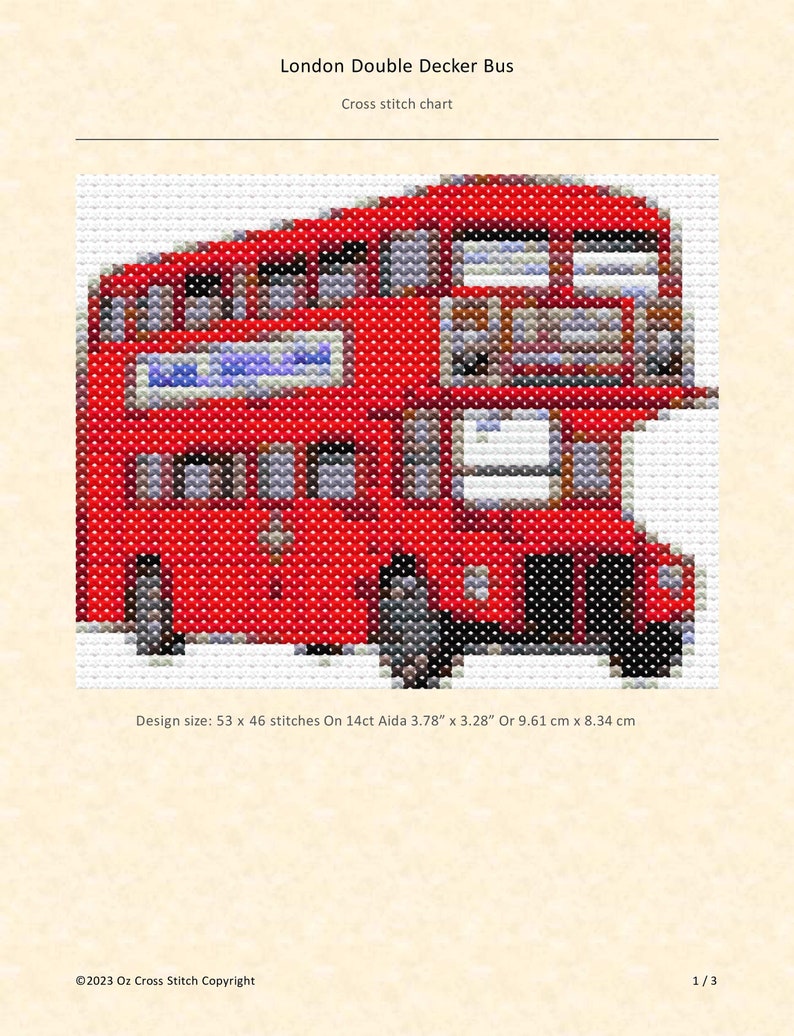 London Double Decker Bus Easy Cross Stitch Pattern, Custom Embroidery ...