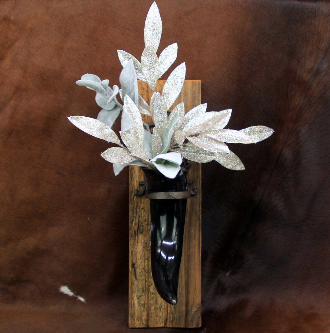 Rustic Buffalo Horn Wall Vase Genuine Mounted Horn & Aged Barnwood ...