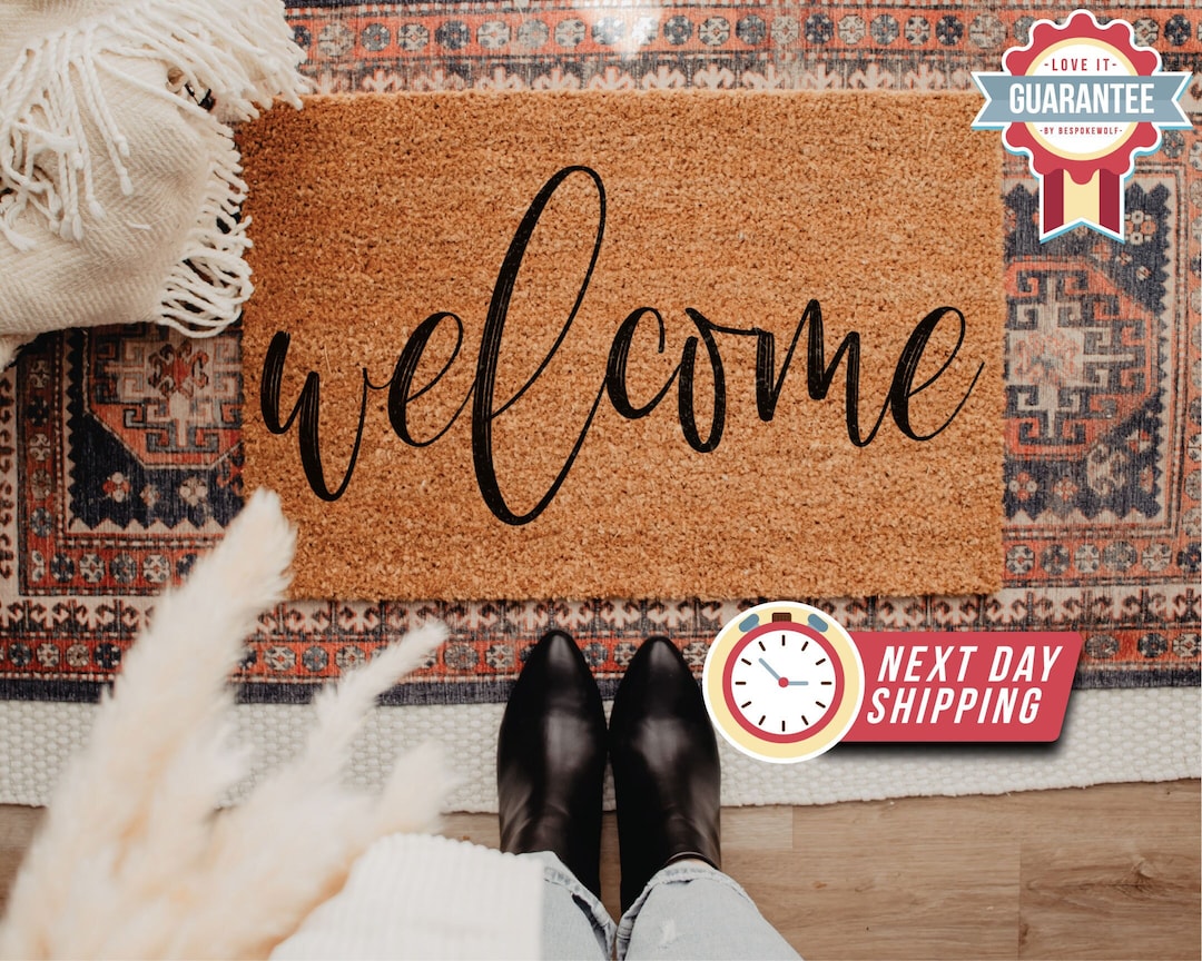 Welcome Mat, Welcome Cursive Script Door Mat, Welcome Doormat, Welcome ...