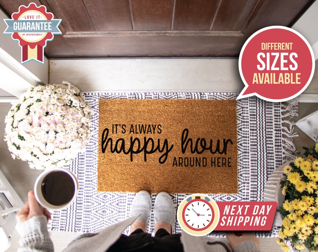 Happy Hour Doormat, Funny Doormat, Happy Hour Door Mat, Funny Welcome ...