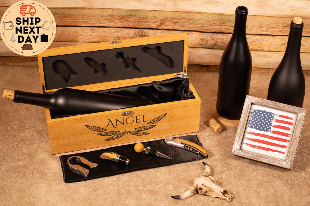 Custom Wooden Wine Box, Personalized Wine Box Gift Set, Wedding Wine ...
