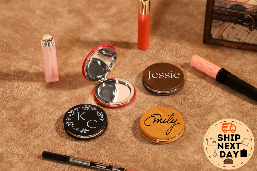 Personalized Make up Mirror Gift for Her Engraved Leather Compact ...