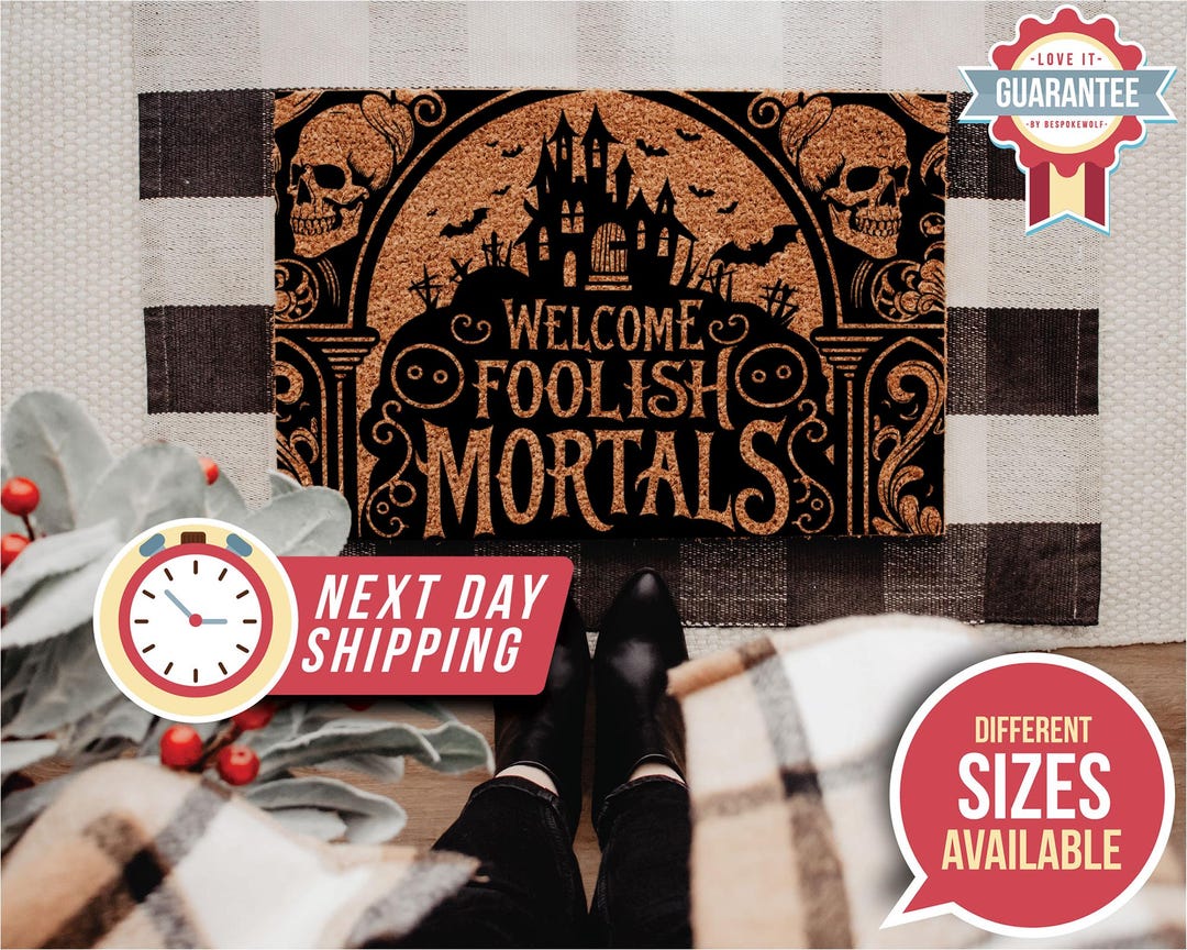 Welcome Foolish Mortals Entry Mat, Scary Halloween Doormat, Welcome Mat ...