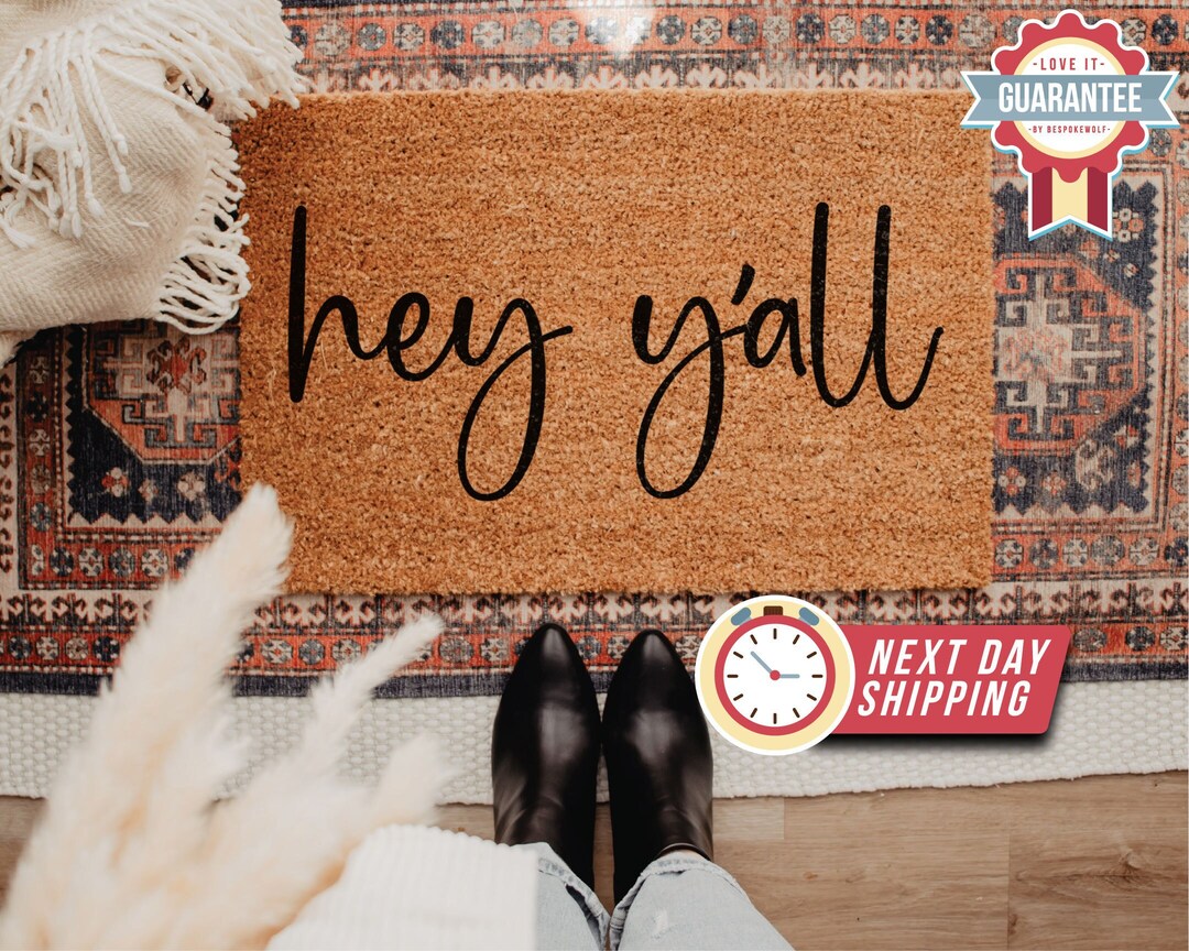 Hey Y'all Door Mat, Flocked Coir Outdoor Welcome Mat, Welcome Doormat ...