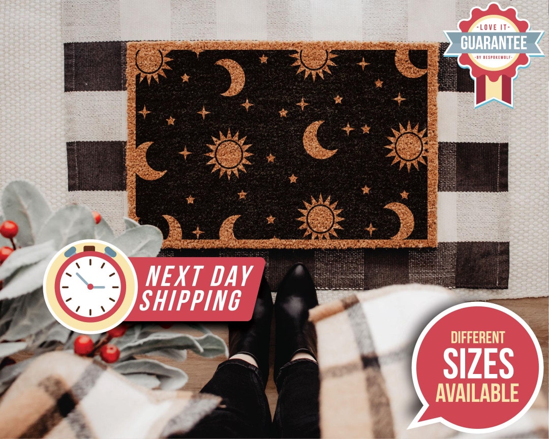 Doormat Sun and Moon Pattern, Welcome Doormat, Stars Orange Galaxy ...