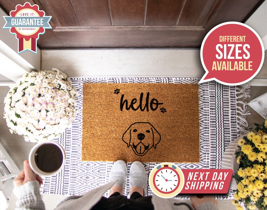 Doormat Dog Hello, Dog Welcome Mat, Custom Dog Peeking Doormat, Dog ...