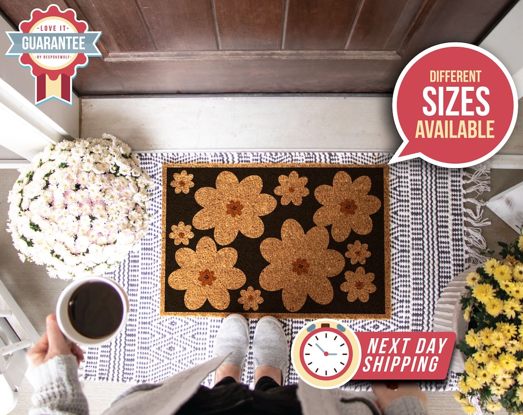 Spring Flowers Coir Doormat, Floral Front Door Decor, Floral Door Mat ...