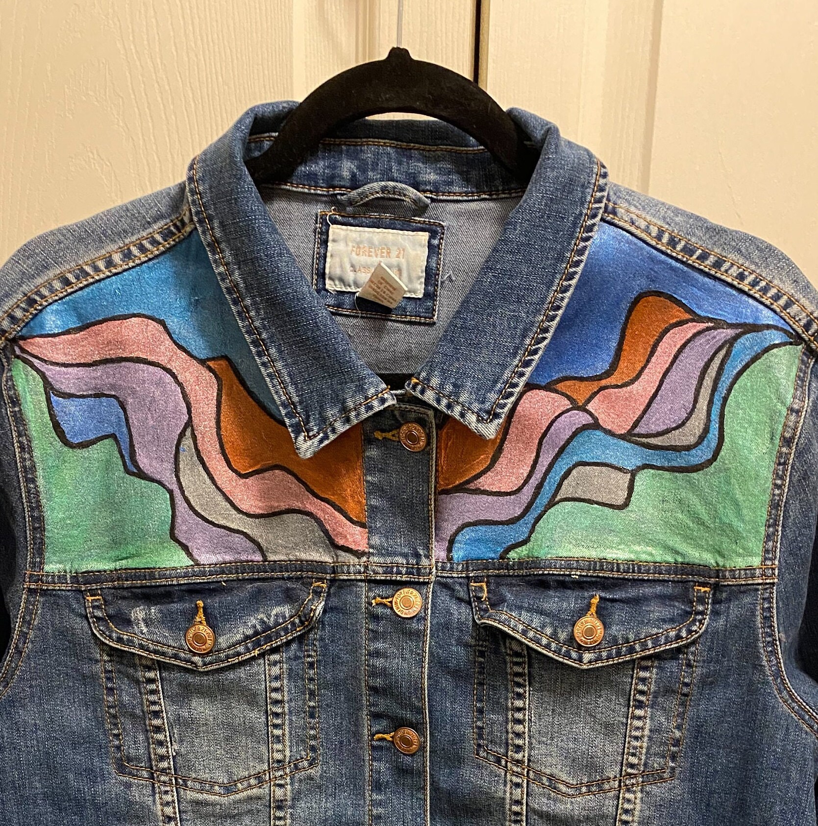 Wave Daze Hand Pained Denim Jacket - Etsy