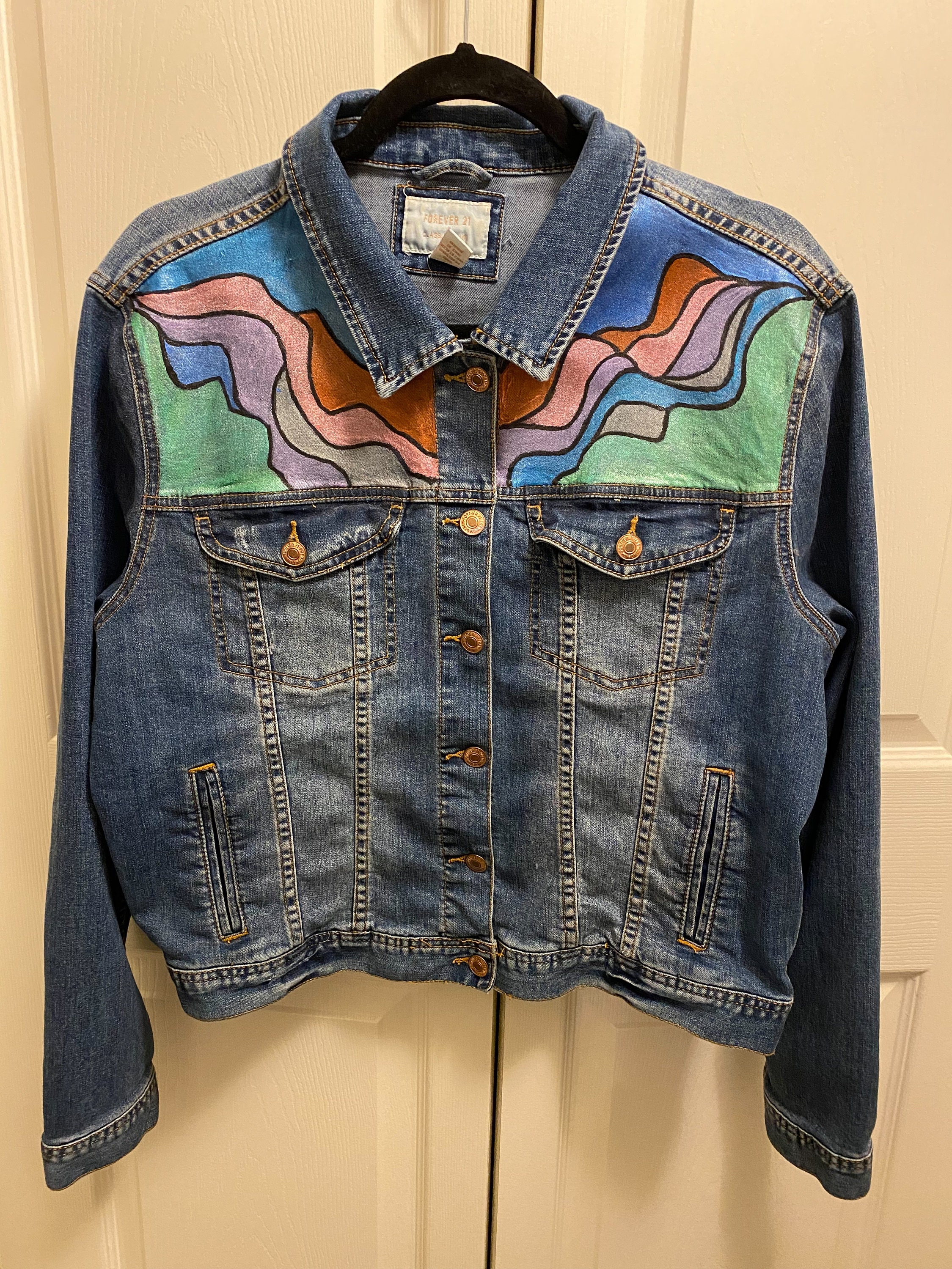 Wave Daze Hand Pained Denim Jacket - Etsy