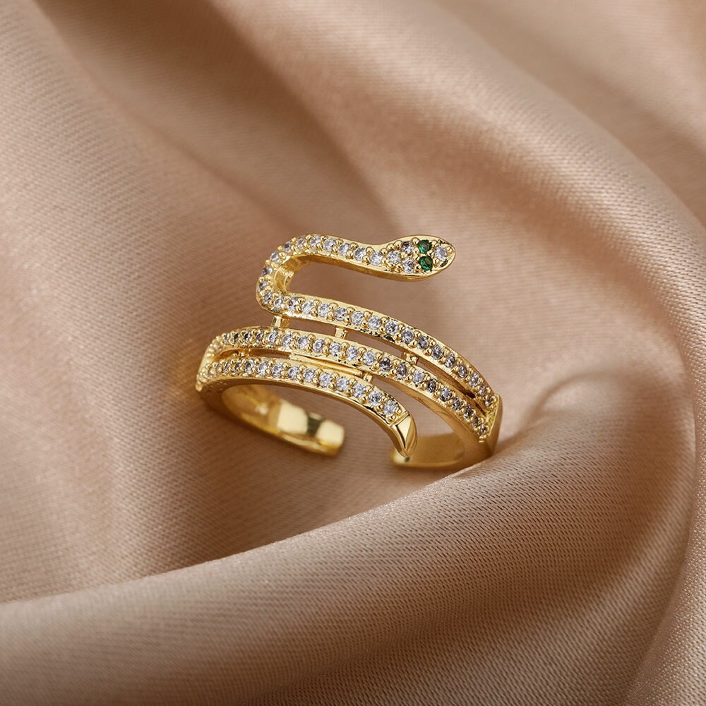 14K Gold Snake Rings Emerald Ring Gold Ring Animal Ring - Etsy